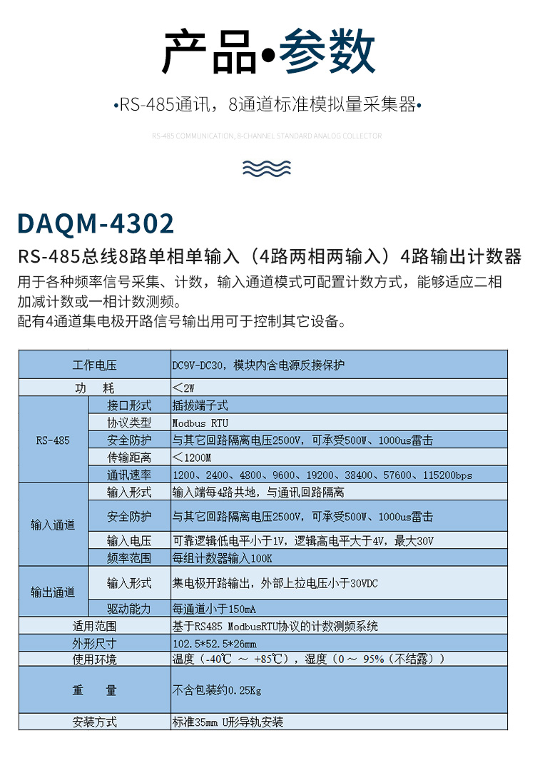 8通道计数器 RS485 ModbusRTU DAQM-4302 - 西安舟正电子科技有限公司